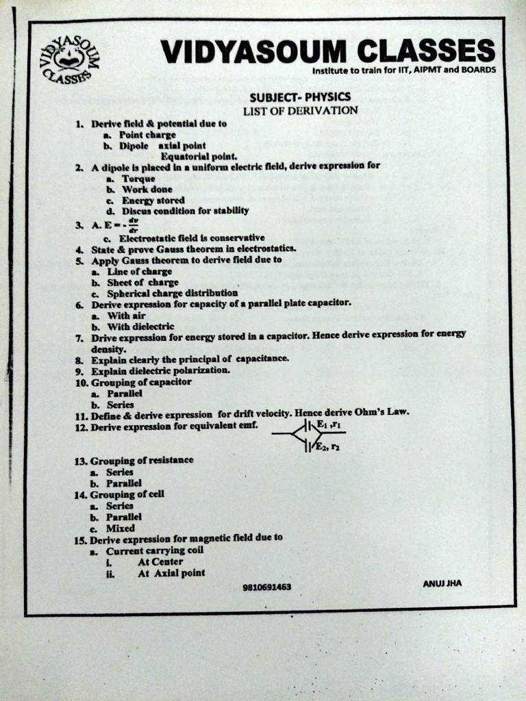 Physics List Of Derivations Download Free Pdf Series And Parallel