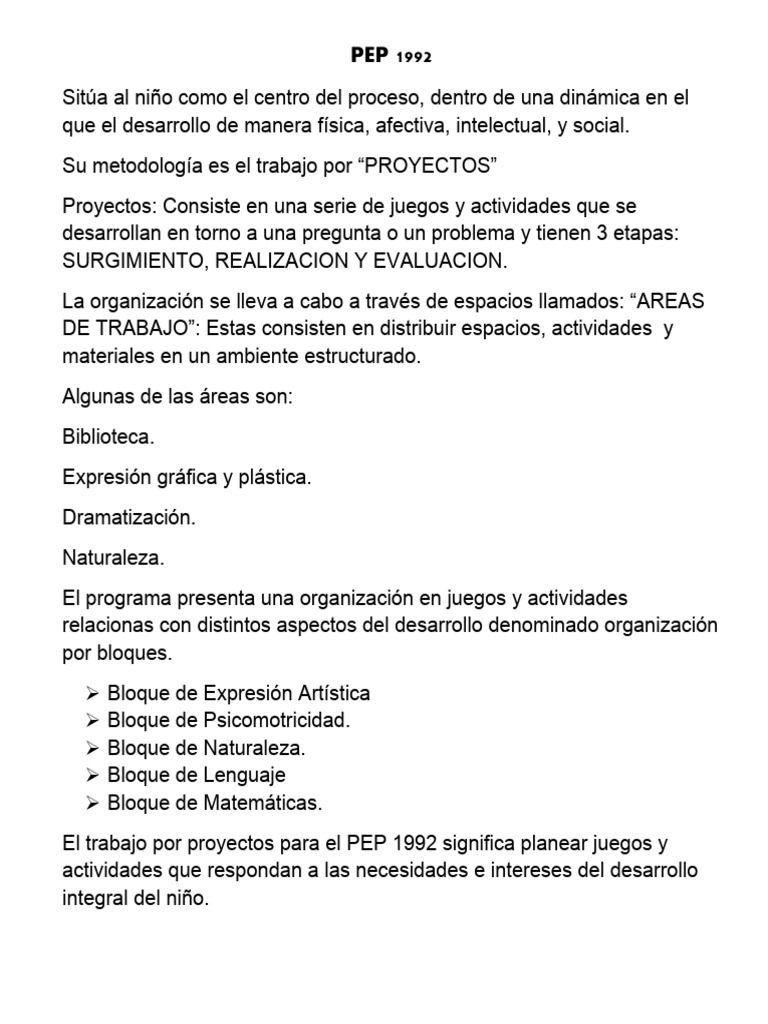 Pep 1992 Educación Preescolar Por Proyectos Pdf