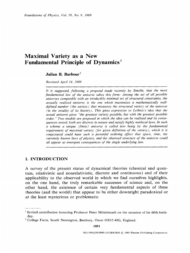 1989 MAXIMAL VARIETY AS A NEW FUNDAMENTAL PRINCIPLE OF DYNAMICS | PDF ...