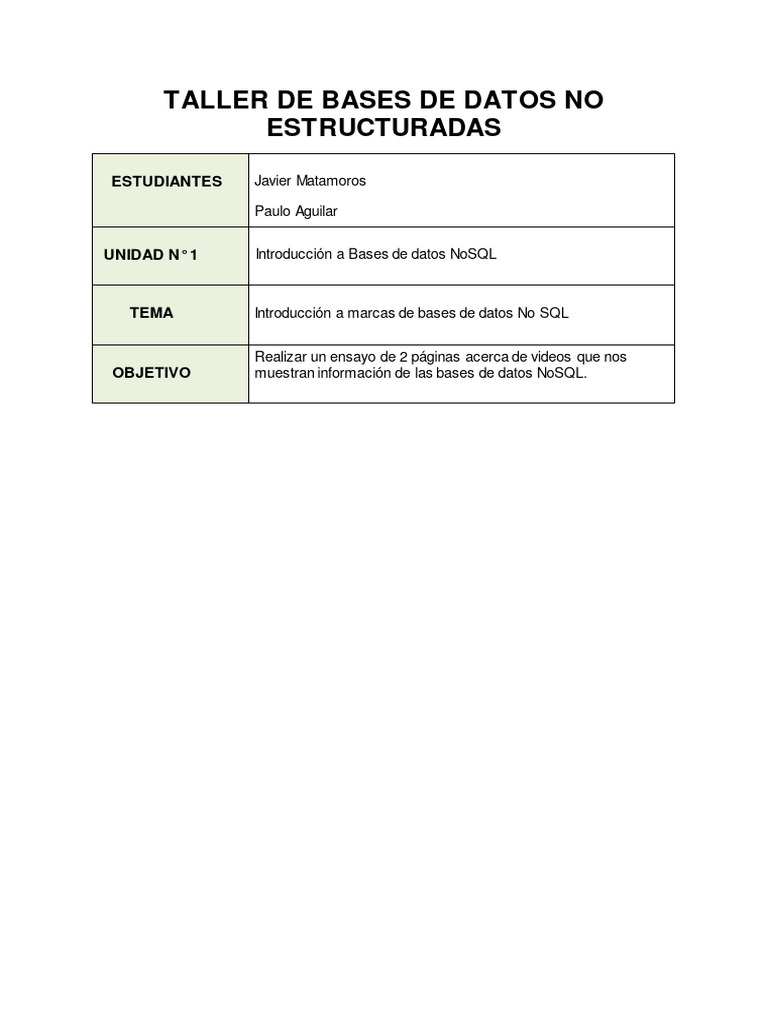 Taller #1.3 - Introduccion A Marcas de Bases de Datos NoSQL - Matamoros - Aguilar | PDF | SQL ...
