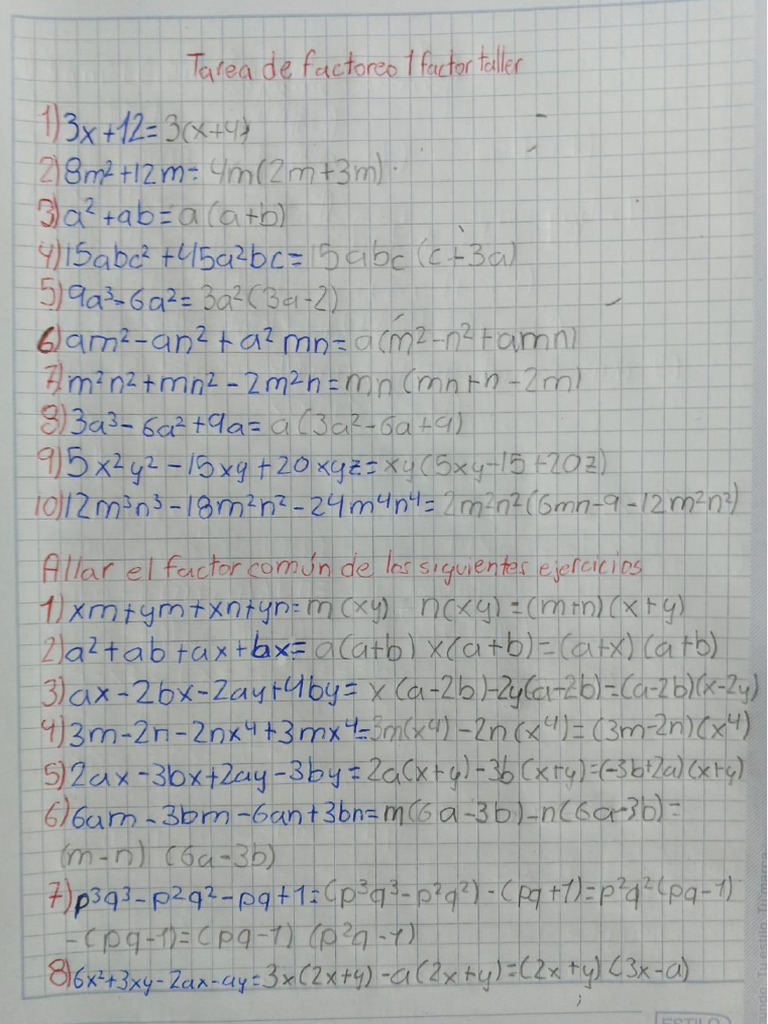 Tarea de Factoreo1 Factor Taller | PDF