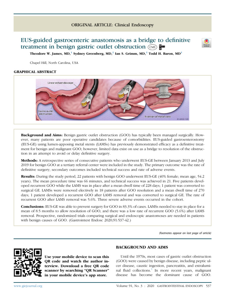 EUS Guided Gastroenteric Anastomosis As A Bridge To Defin 2020 ...