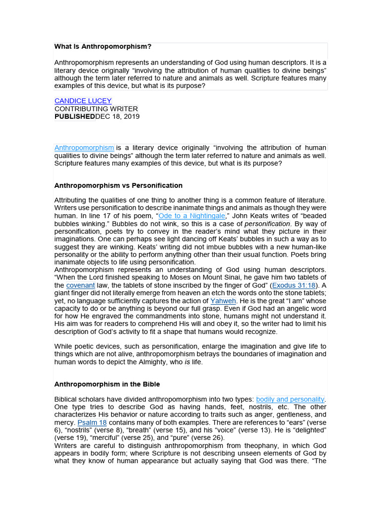 LUCEY - Candice What Is Anthropomorphism | PDF | God | Anthropomorphism