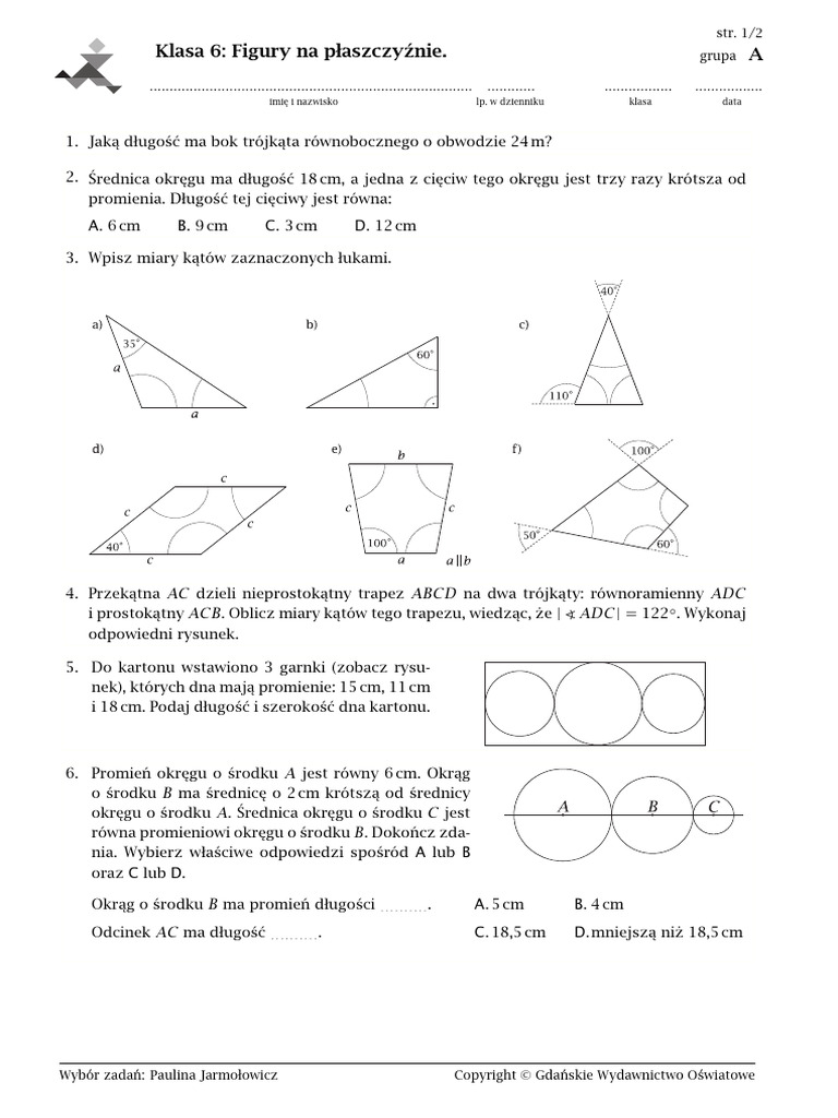 Klasa 6 Figury Na Płaszczyźnie | PDF
