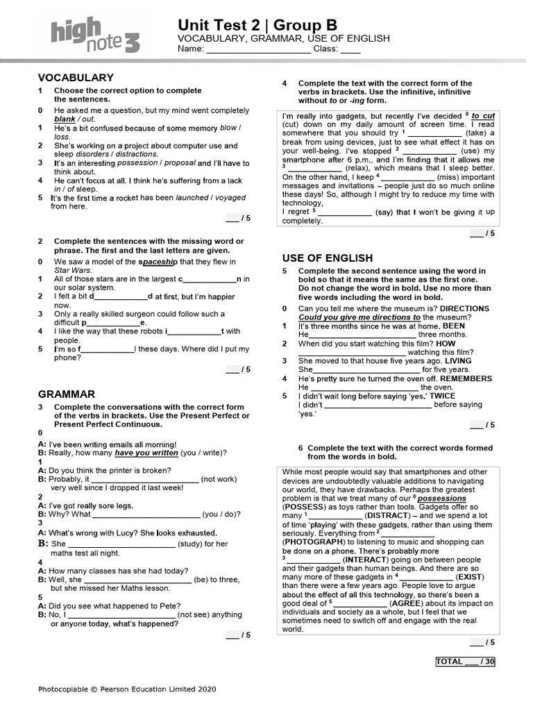 Unit Test 2 - Group B: Vocabulary | PDF | English Language | Linguistics