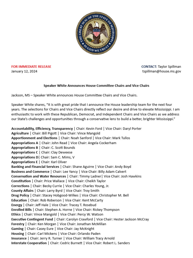 Committee Chairs Announcement 1.12.2024 | PDF