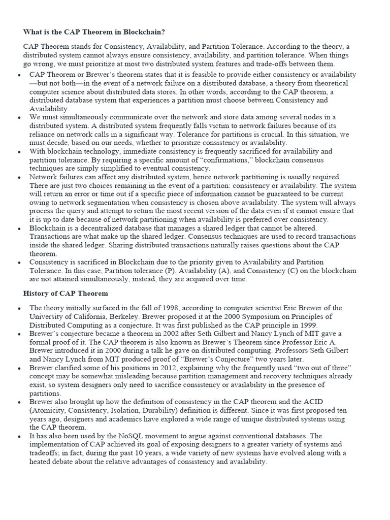 Cap Theorem In Blockchain Pdf Databases Computing