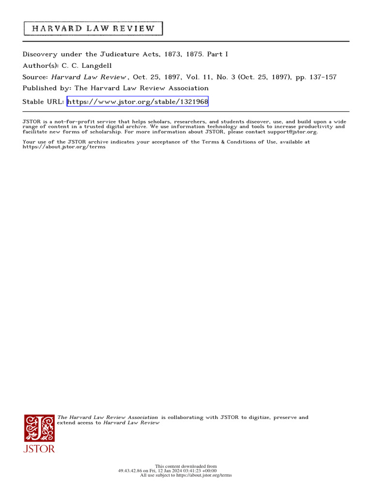 Langdell DiscoveryJudicatureActs 1897 | PDF