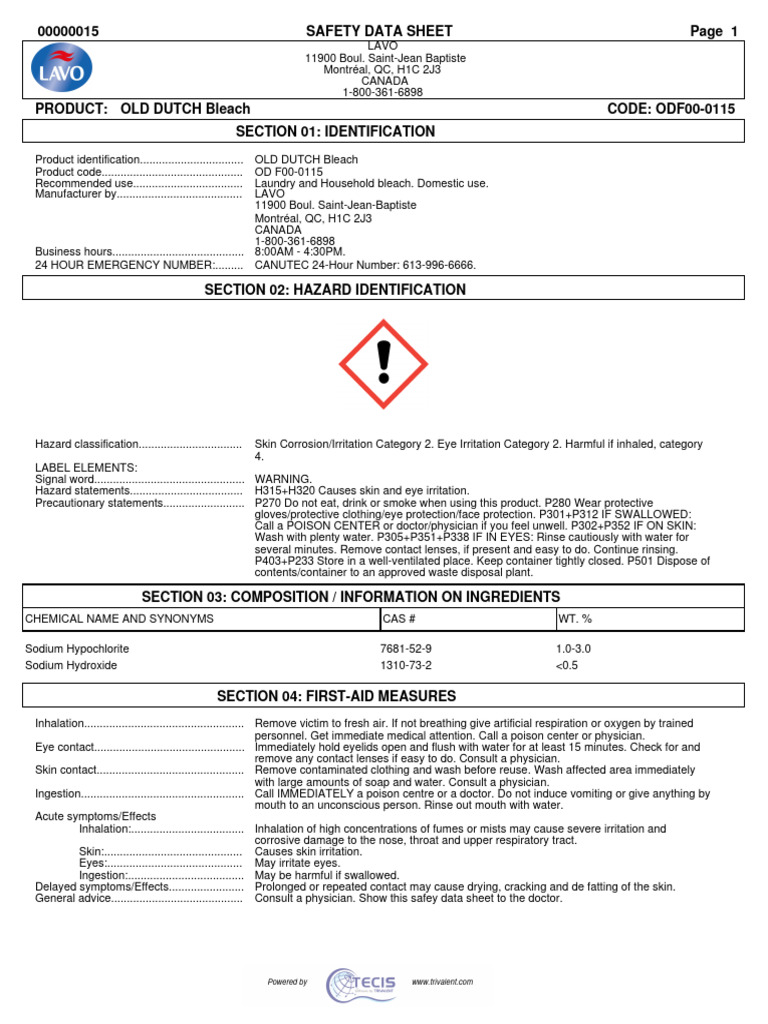 LV 010504 | PDF | Toxicity | Bleach