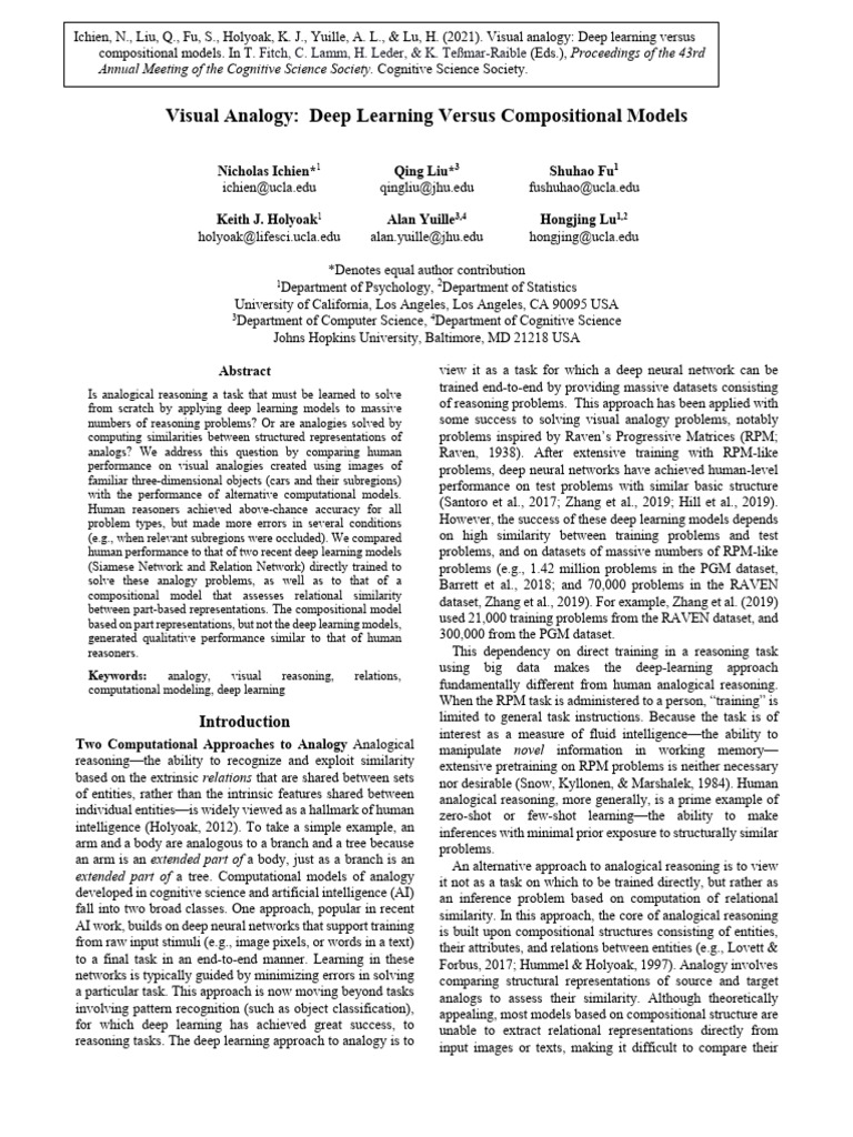 Visual Analogy - Deep Learning Versus Compositional Models | PDF