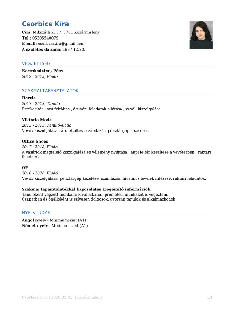 Workaniahu CV 2592528 Hu | PDF