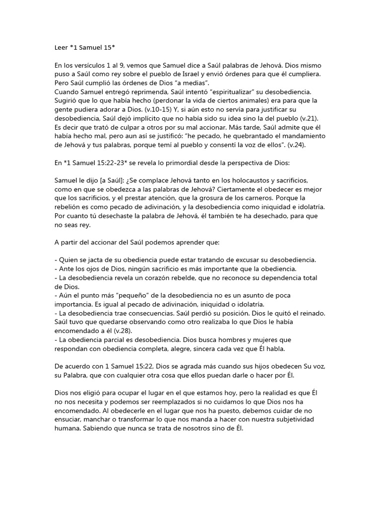 1 Samuel 15 | PDF | Saulo | Pecado