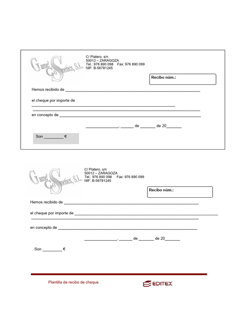 Plantilla Recibo Cheque | PDF