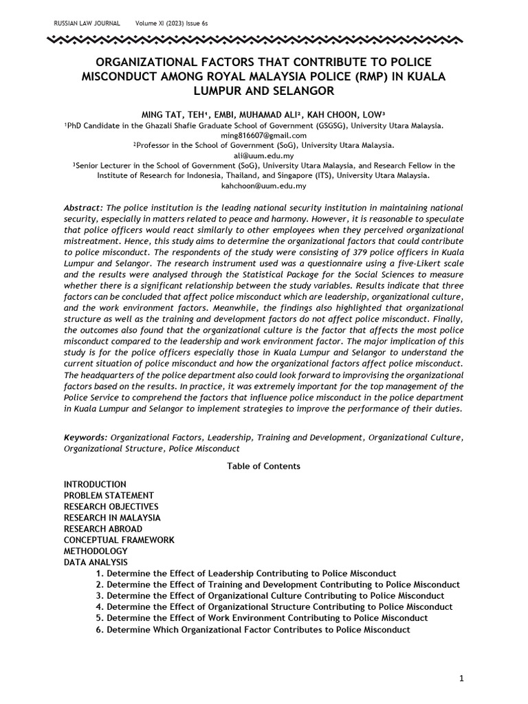 Organizational Factors That Contribute To Police M | PDF | Quantitative ...