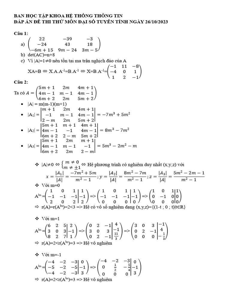 Đáp án đề thi thử ĐSTT GK1 K18 | PDF