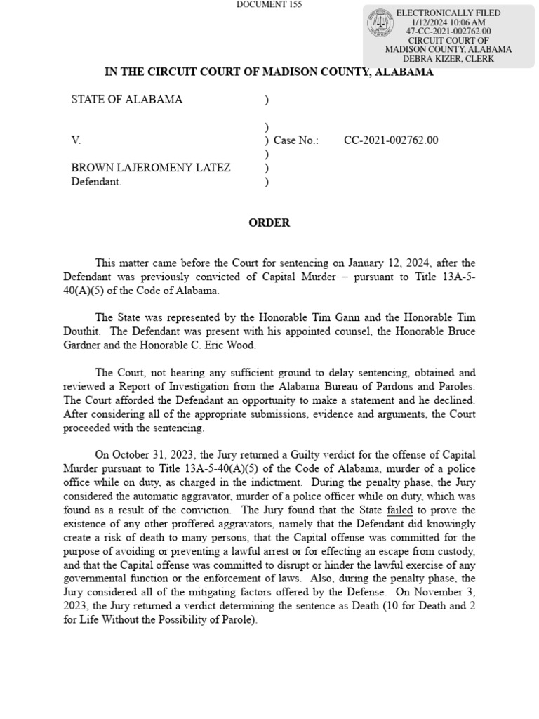 Lajeromeny Brown Sentencing Order | Download Free PDF | Wisconsin ...