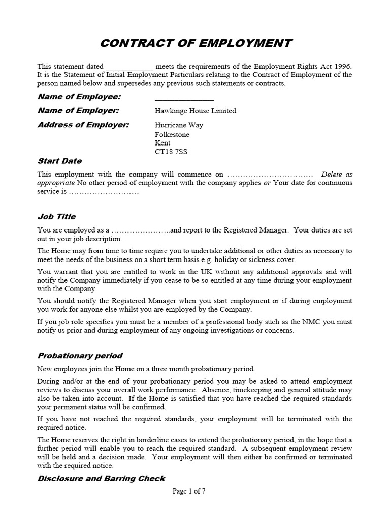 Employment Contract Essentials | PDF | Business Law | Labor