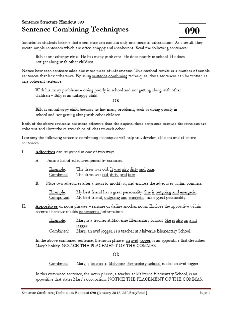 090 Sentence Combining Techniques | PDF | Language Mechanics | Linguistic Typology