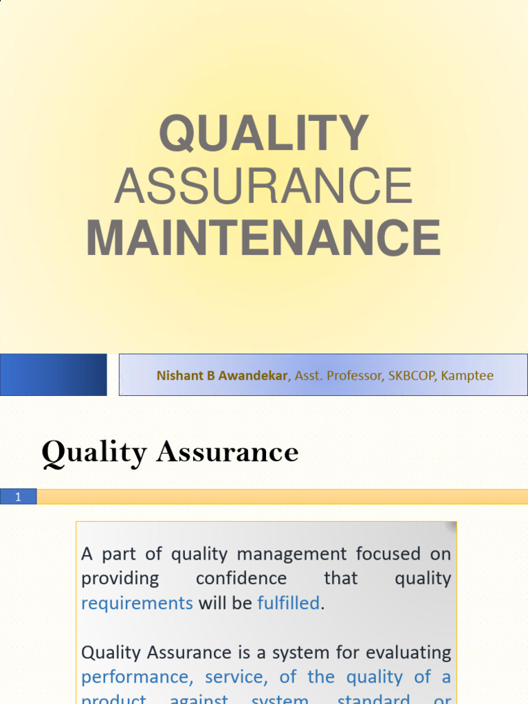 7.QA Maintainance | PDF | Audit | Quality Assurance