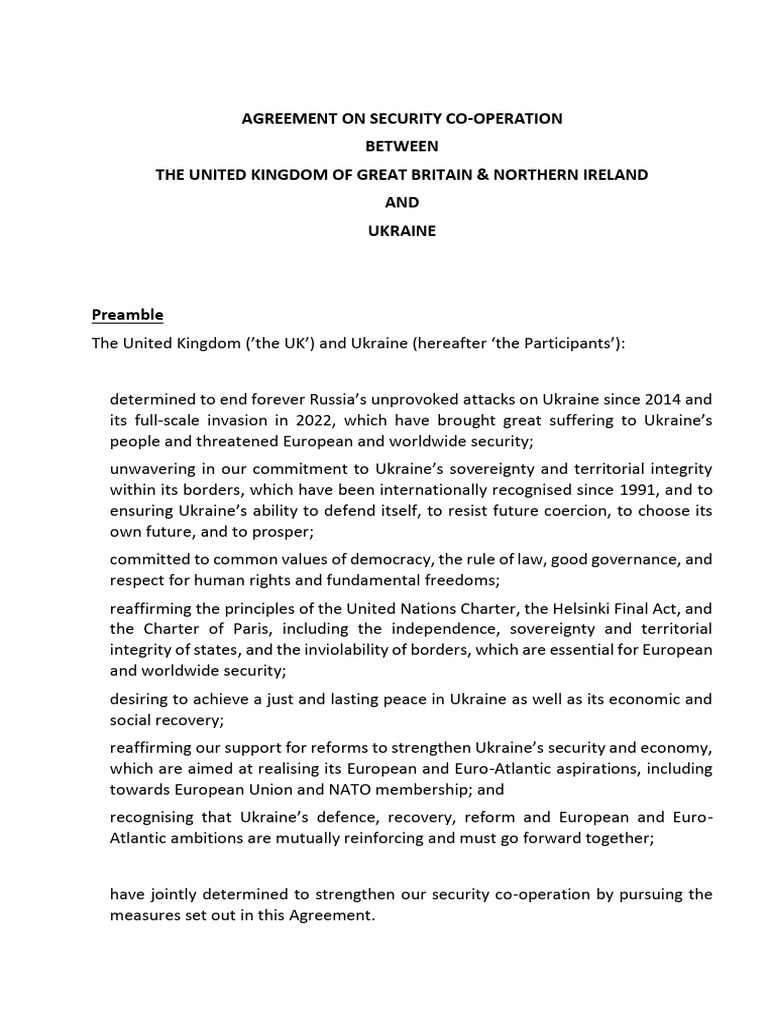 UK-Ukraine Agreement On Security Co-Operation | PDF | Ukraine | Nato