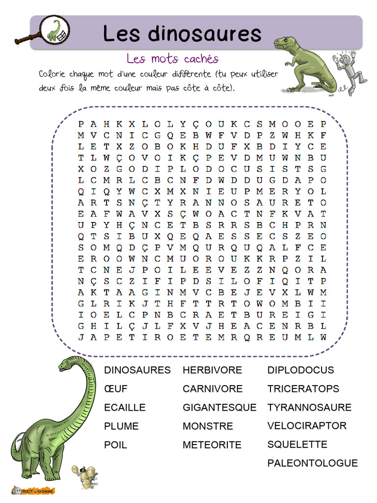 Mots cachés sur les dinosaures | PDF | Art | Jeunes adultes