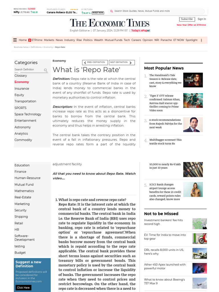 What Is Repo Rate - Definition of Repo Rate, Repo Rate Meaning - The ...