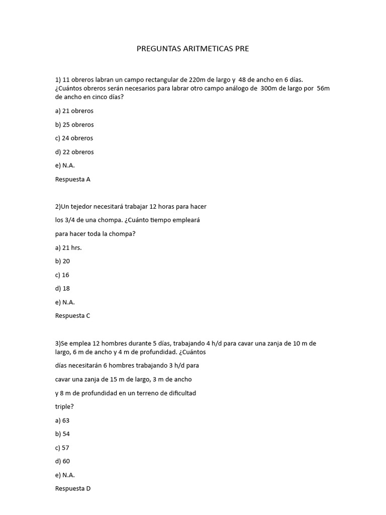 Preguntas Aritmeticas Pre | PDF