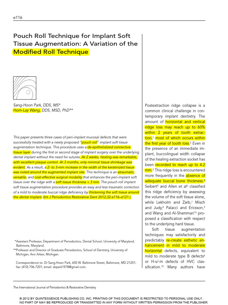 Pouch Roll Technique For Implant Soft Tissue Augmentation - A Variation ...