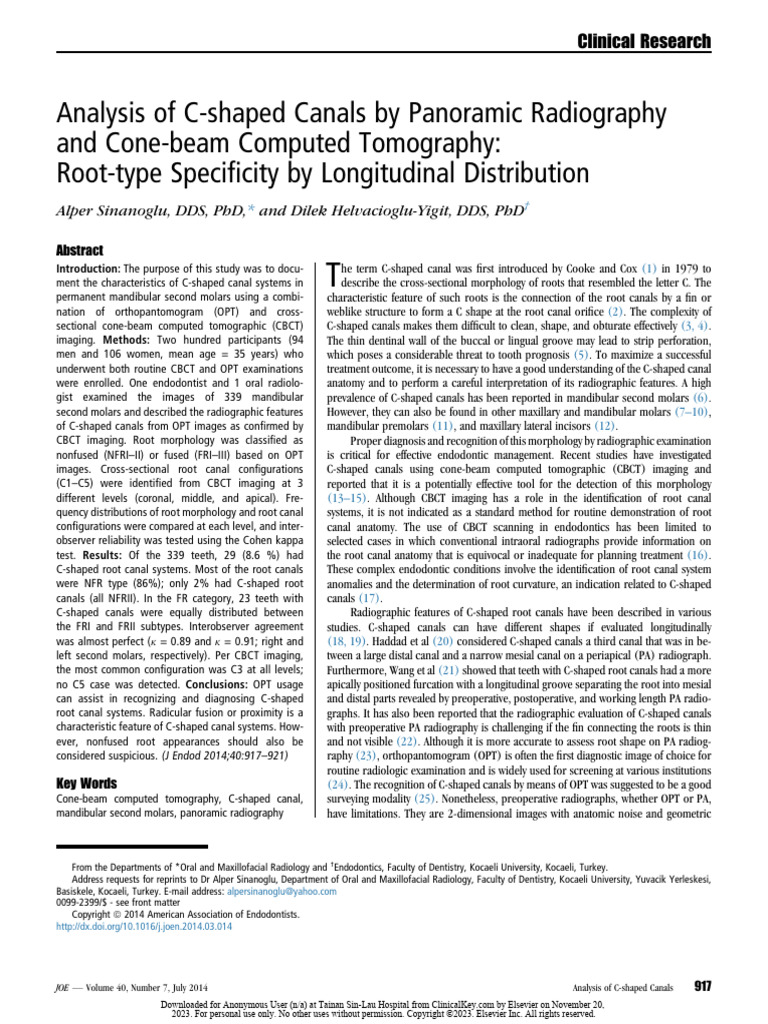 Analysis of C-Shaped Canals by Panoramic Radiography and Cone-Beam ...
