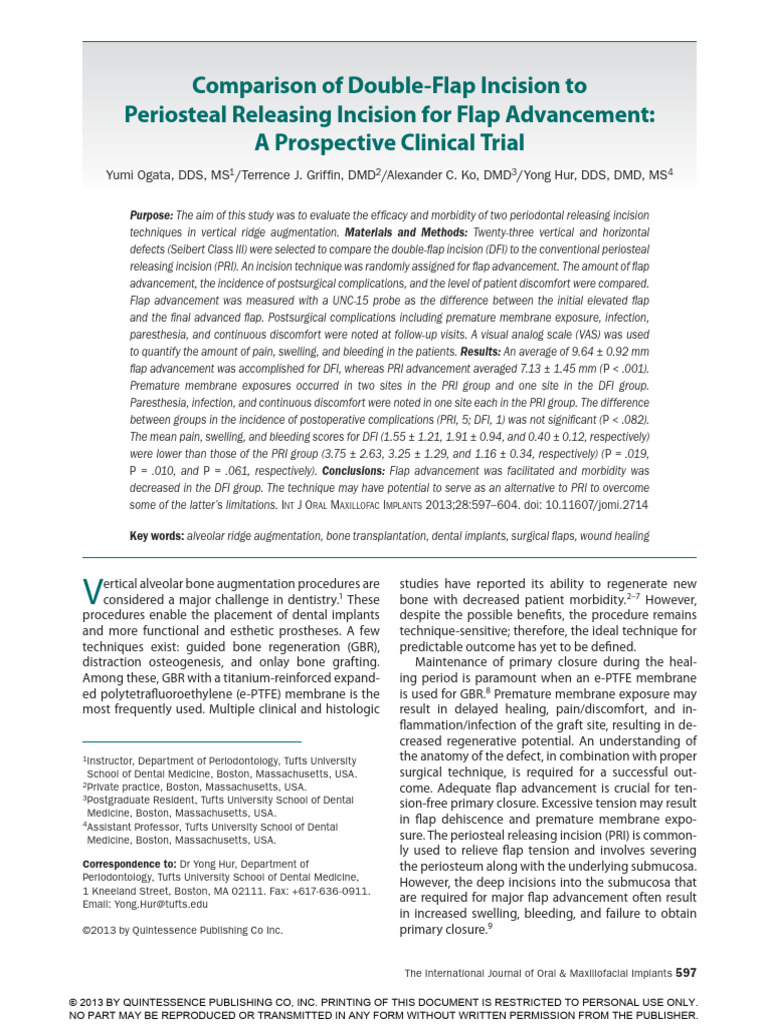 Comparison of Double-Flap Incision To Periosteal Releasing Incision For ...