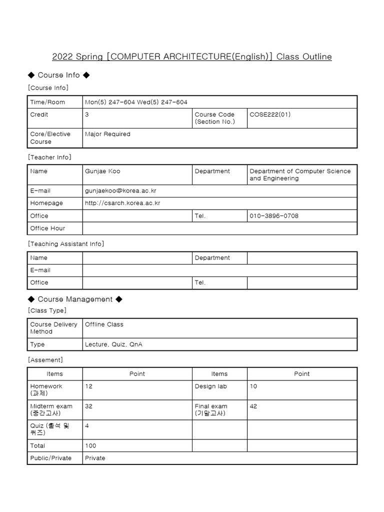 Computer Architecture (Syllabus, Assignment 1 and 2, Lessons 2 and 3 ...