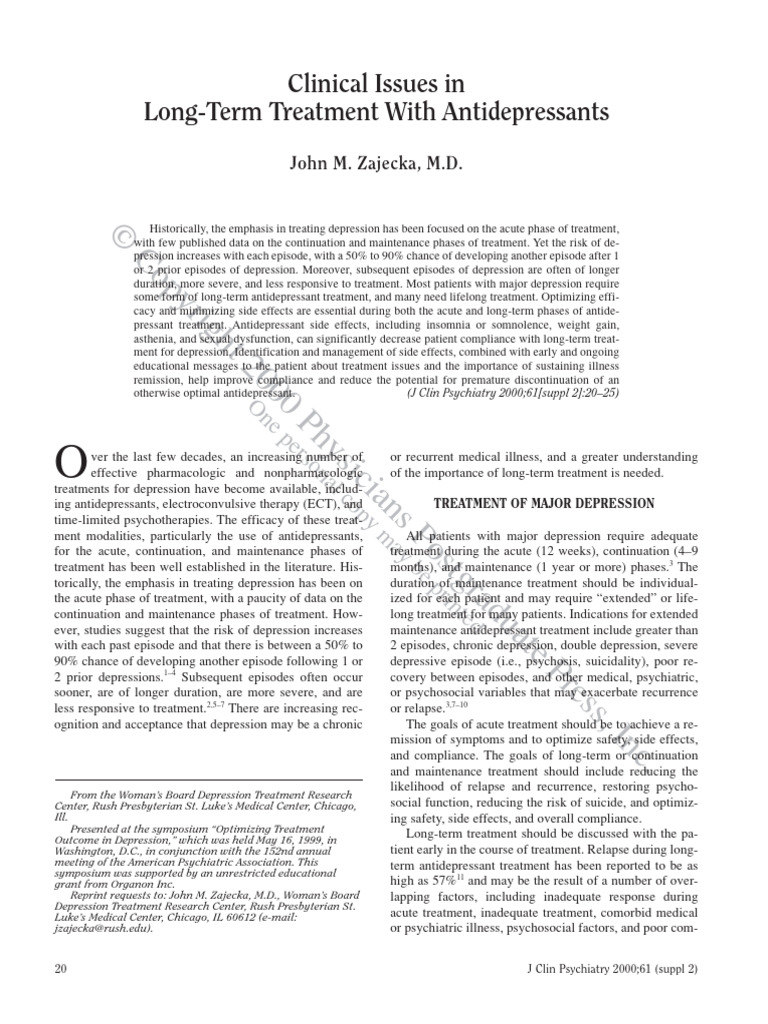 Clinical Issues Long Term Treatment Antidepressants | PDF