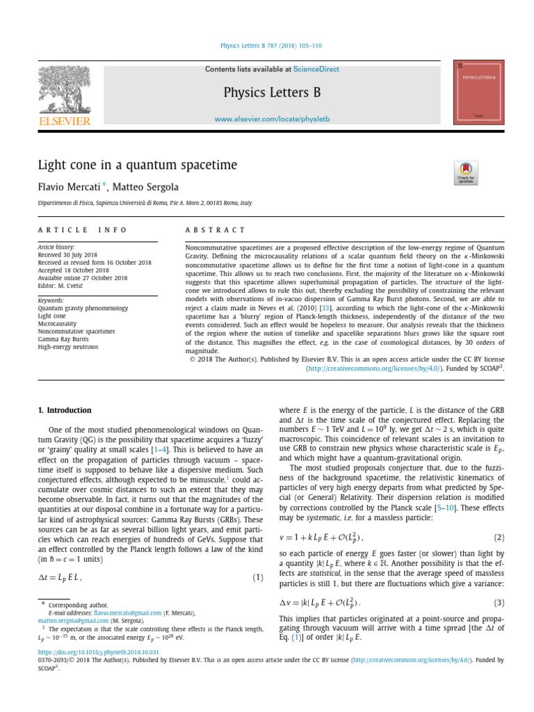Light Cone in Quantum Spacetime Analysis | PDF | Spacetime | General ...