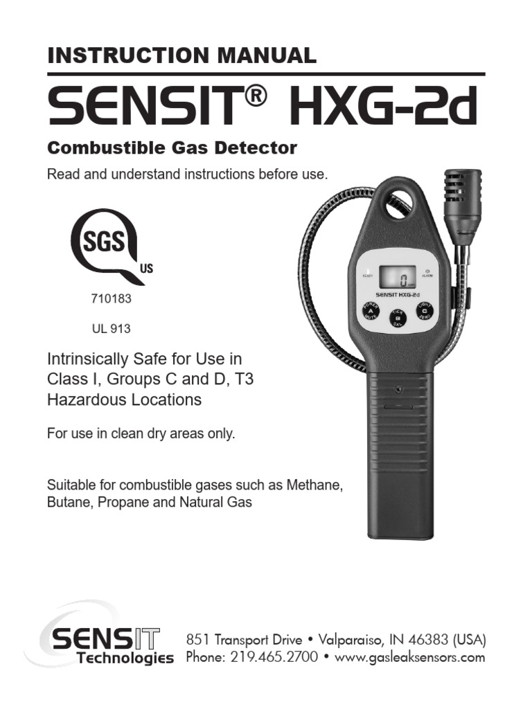 SENSIT HXG 2d Instruction Manual UL | PDF | Leak | Gases