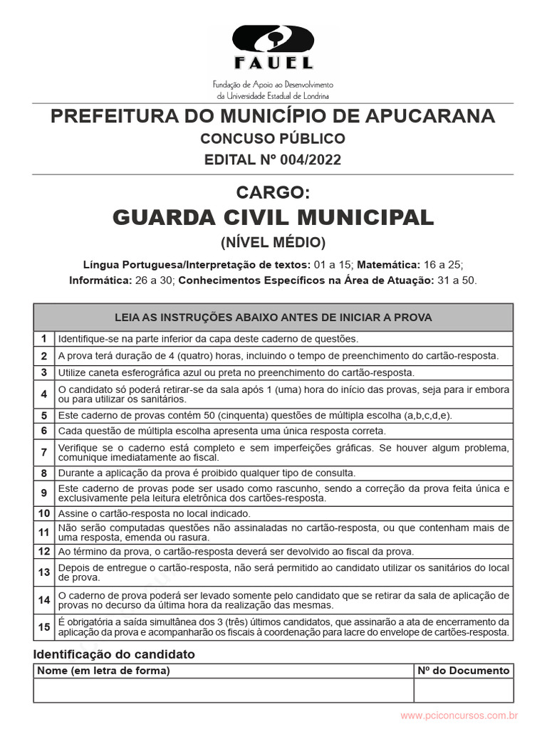 Edital Concurso Guarda Civil Apucarana | PDF | Polícia | Tráfego