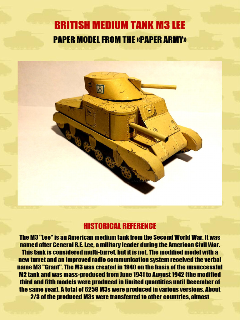 Paper Tank m3 Lee 8 Army Africa WWII | PDF