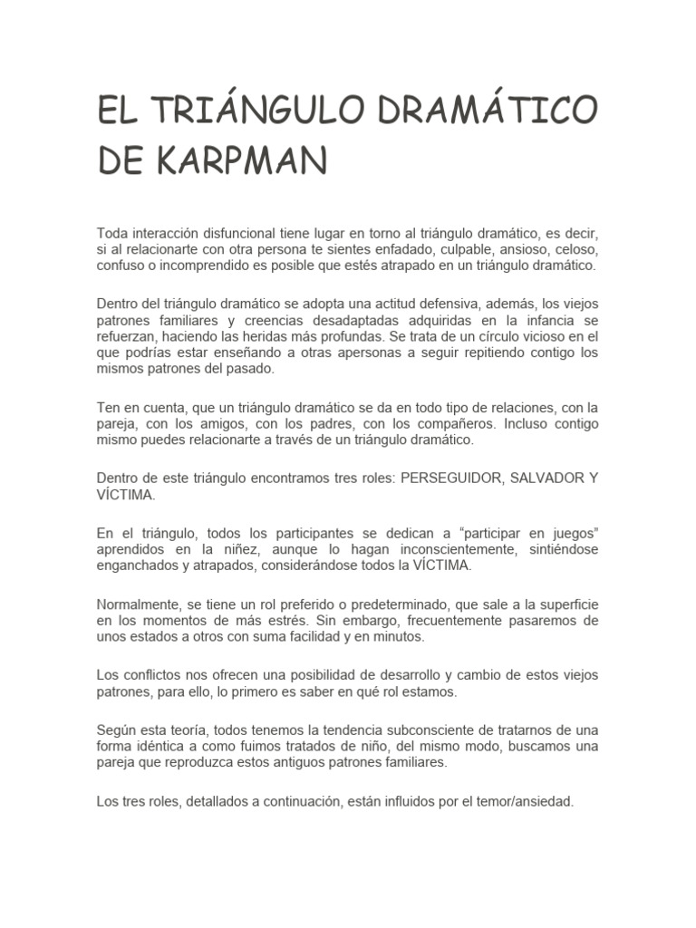 El Triángulo Dramático de Karpman | PDF | Psicología Social | Las emociones