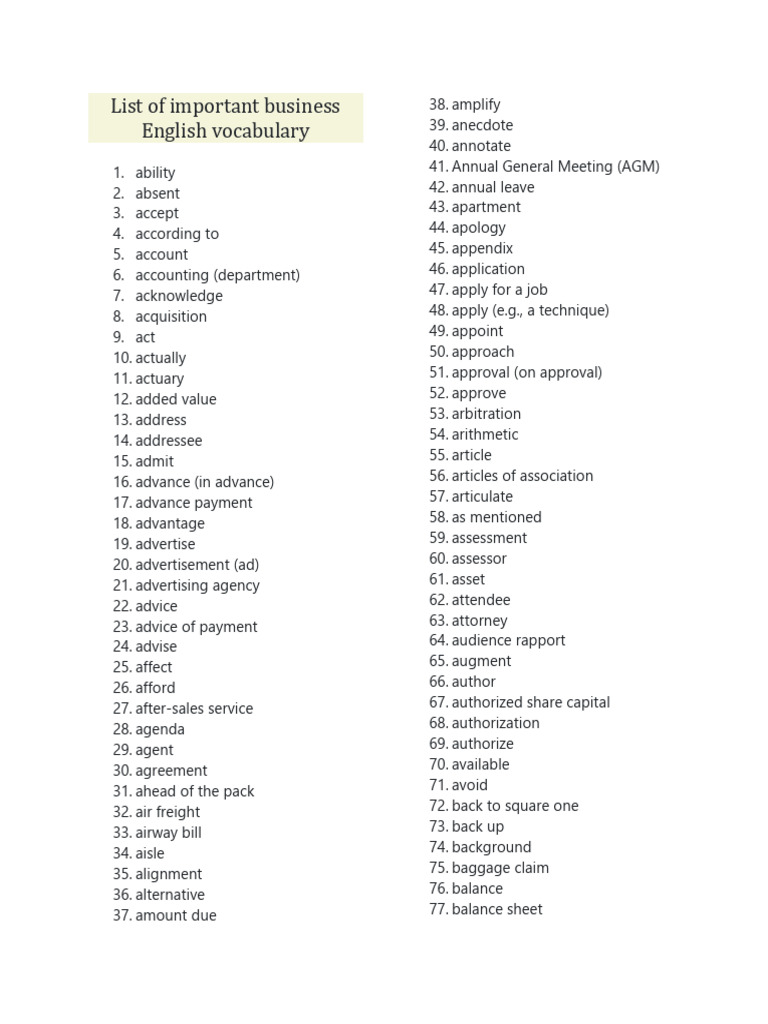 List of Important Business English Vocabulary | PDF | Market Trend | Banks