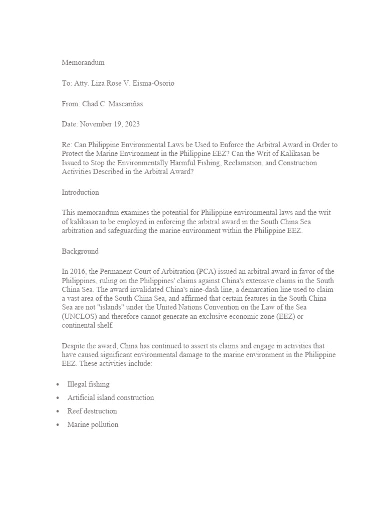 Legal Memorandum | Download Free PDF | Environmental Law | South China Sea