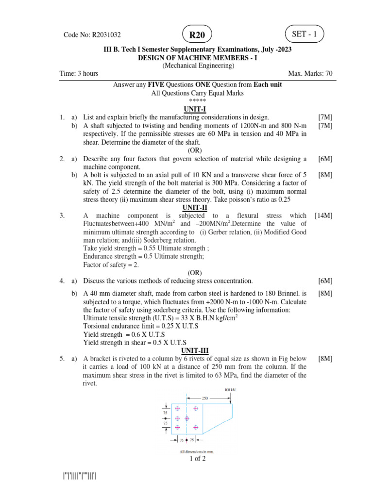 Design of Machine Members I July 2023 | PDF | Strength Of Materials ...