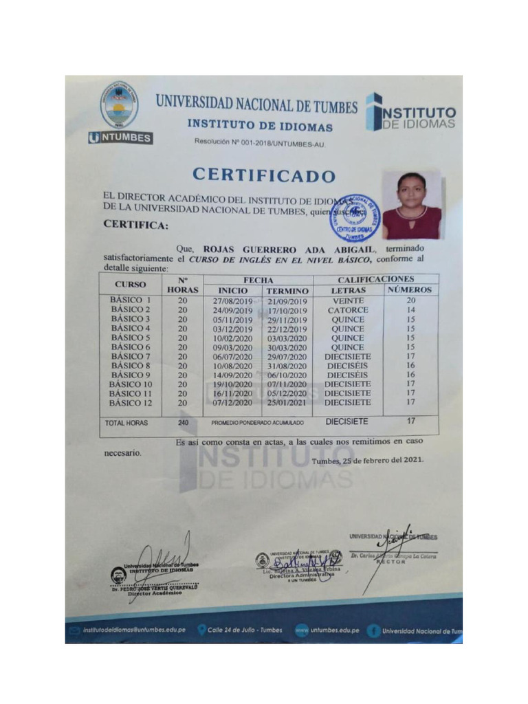 Certificado de Ingles Basico | PDF