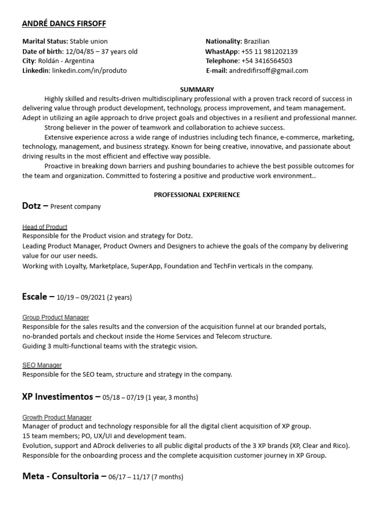 Andre Dancs CURRICULUM VITAE 2023v1 EN | PDF | Scrum (Software Development) | Agile Software ...