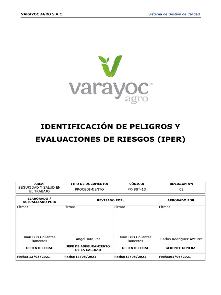 Pr-sst-13 - Identificación de Peligros y Evaluaciones de Riesgos (Iper) | PDF | Seguridad y ...