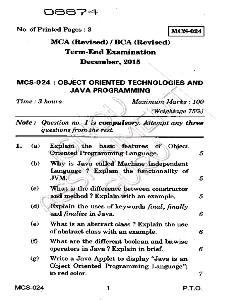 - MCS-024 D15 Compressed | PDF | Class (Computer Programming) | Java (Programming Language)