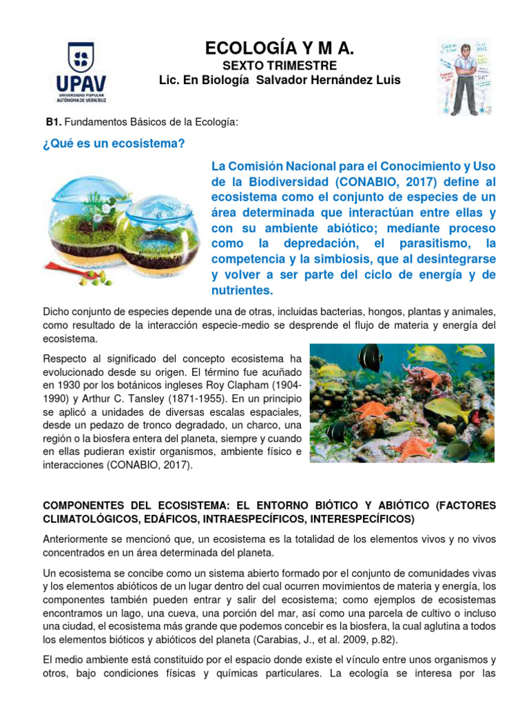 1° PARCIAL 2° Docto. 11-11-23 - BI. ECOLOGÍA Y M A | PDF | Ecosistema | Agua