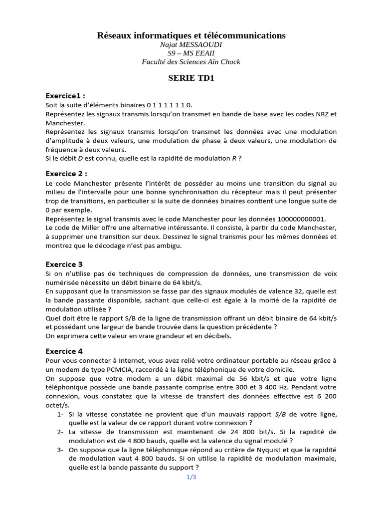 Exercices td1 | PDF | Débit binaire | Modulation