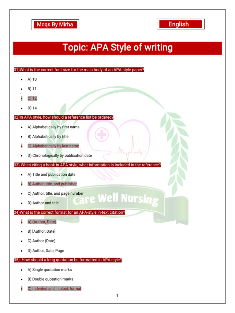 APA Style Reference Guide and Quiz | PDF | Apa Style | Citation