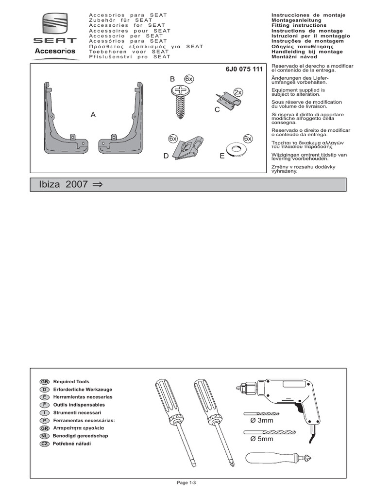 Fitting Instructions 6J0075111 | PDF