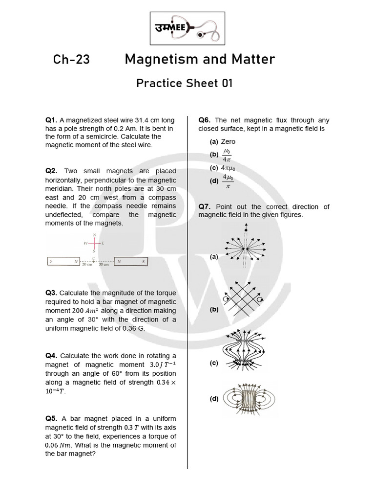 Magnetism and Matter - Practice Sheet | PDF | Magnetic Field | Magnetism