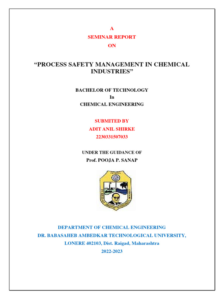 Process Safety Management in Chemical Industries Report | PDF | Hazards ...